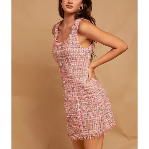 Mile High Clozet | Dresses | Beatrice Unity Button Raw Hem Tweed Dress ...